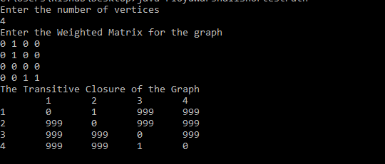 Java Program To Find Shortest Path Between All Vertices Using Floyd Warshall’s Algorithm