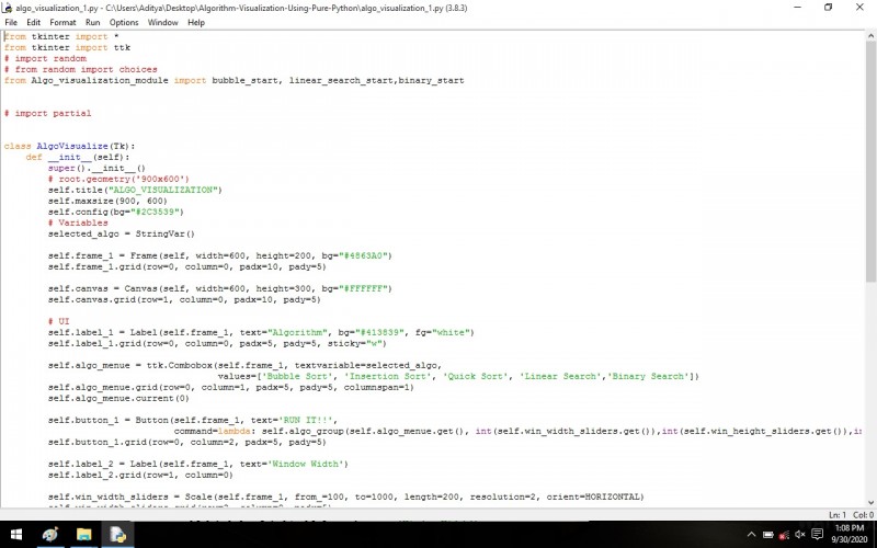 Download Algorithm Visualization Using Pure Python Tkinter Project In Python With Source Code