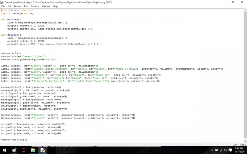 Download Cipher Algorithms Using The Python Tkinter Project In Python With Source Code And