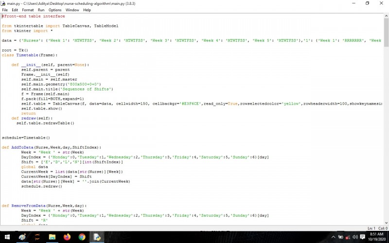 Download Nurse Scheduling Algorithm App Using The Python Tkinter Project In Python With Source