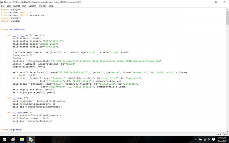 Download Quiz Application Using Mysql Python Tkinter Project In Python With Source Code And