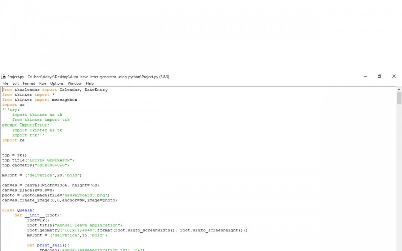 Auto Leave Letter Generator Using Python Tkinter Project In Python With Source Code And Report