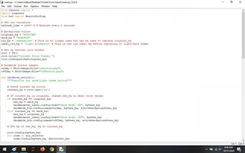 Live Cricket Score Viewer App Using The Python Tkinter Project In Python With Source Code And