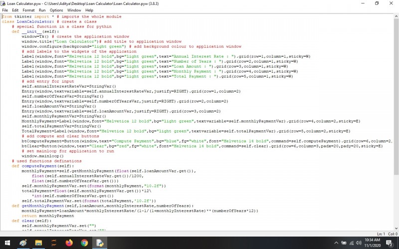Download Loan Calculator App Using The Python Tkinter Project In Python With Source Code And