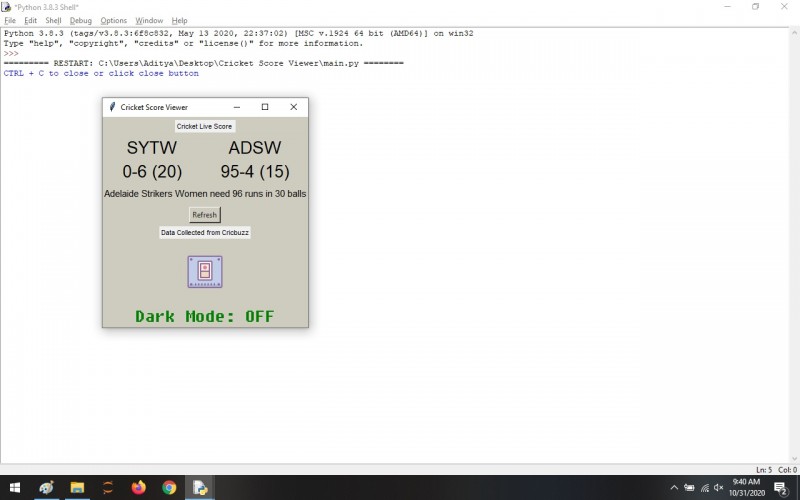 Live Cricket Score Viewer App Using The Python Tkinter Project In Python With Source Code And