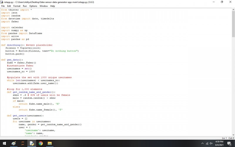 Python Program To Fake Sensor Data Generator App App Using The Python Tkinter Kashipara