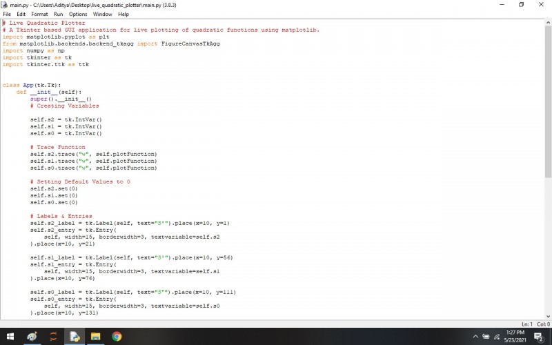 Python Program To Livequadraticplotter App Using The Python Tkinter Kashipara