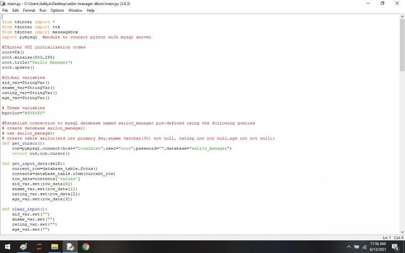 Python Program To Sailor Manager Dbms Using Python Tkinter Kashipara