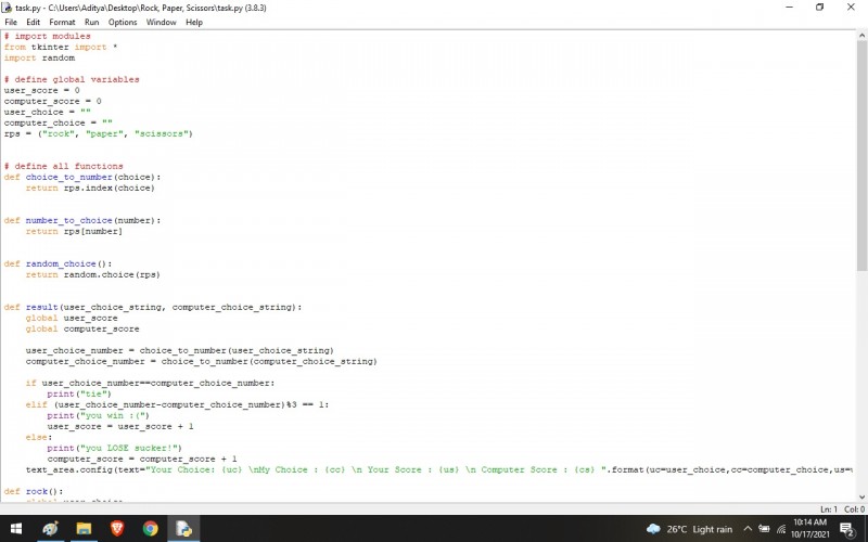 Python Program To Basic Rock Paper Scissors Using Python Tkinter Kashipara