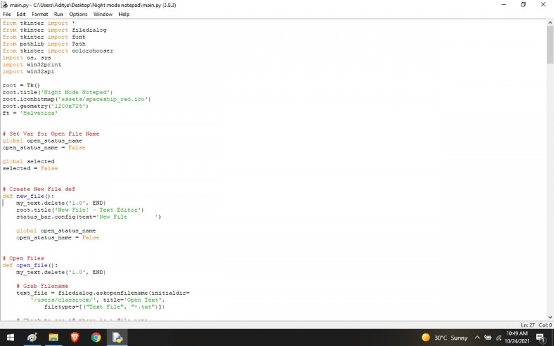 Python Program To Basic Night Mode Notepad Using Python Tkinter Kashipara
