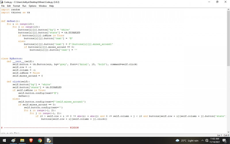 Python Program To Basic Mines Using The Python Language Tkinter Kashipara