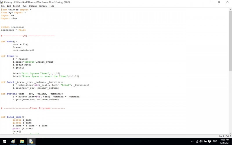 Python Program To Basic Mini Square Timer Using The Python Language Tkinter Kashipara
