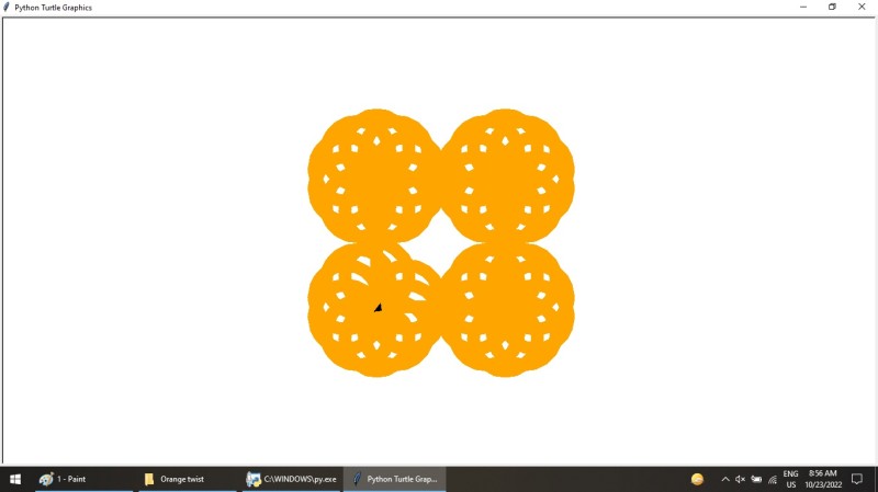 Python Program To Basic New Orange Twist Design Using The Python Tkinter Kashipara
